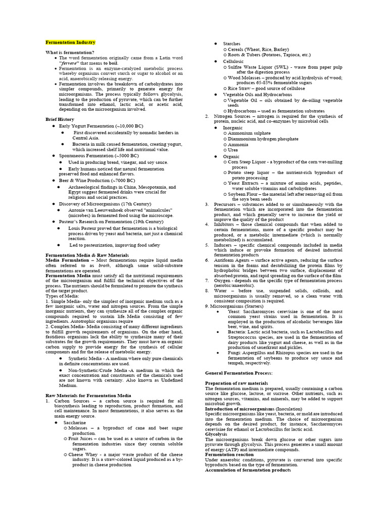 Lesson 9- Fermentation Industry | PDF | Fermentation | Growth Medium