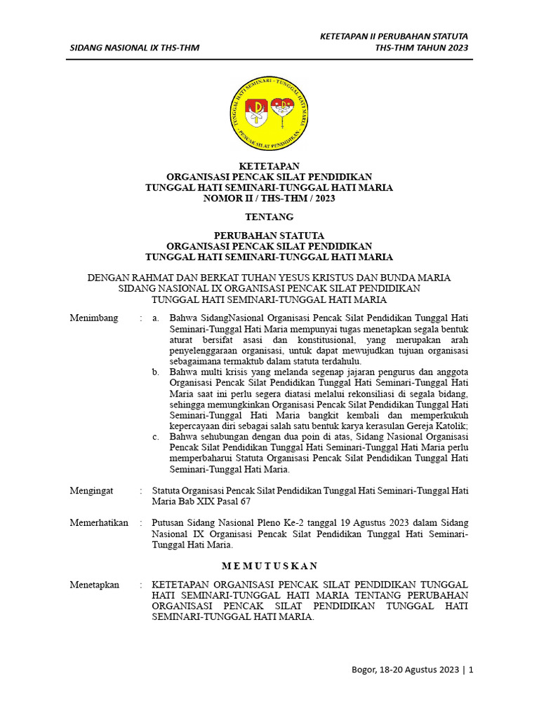 Tap II Perubahan Statuta THS-THM | PDF