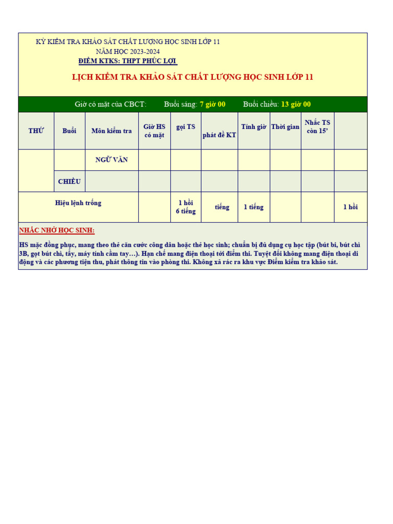 Lich KTKS K11 NH 2023-2024 | PDF