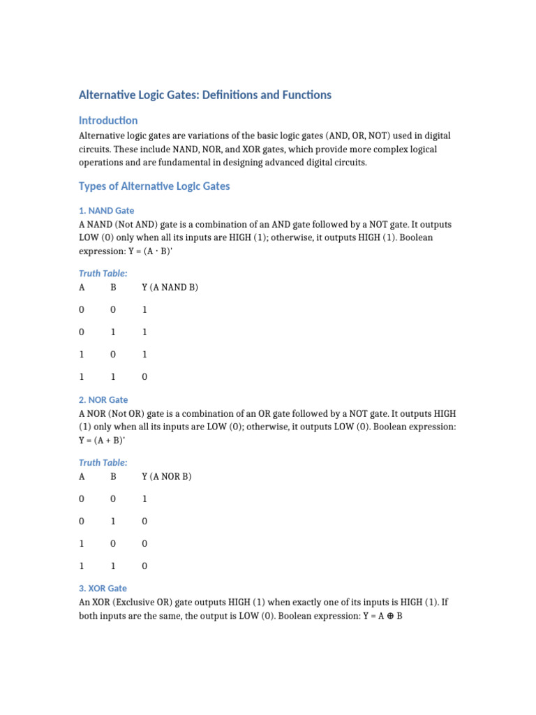 Types and Functions of Alternative Logic Gates | PDF