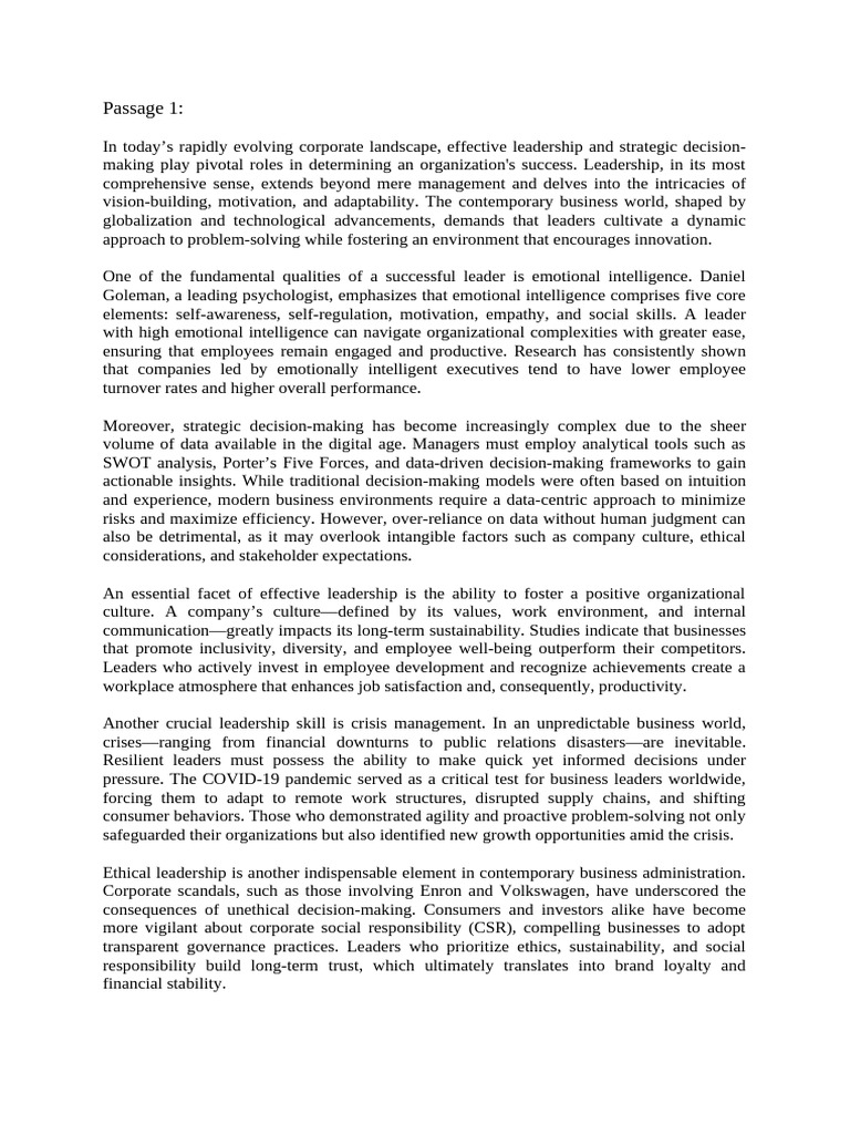 Comprehension & Passage Narration | PDF | Leadership | Entrepreneurship