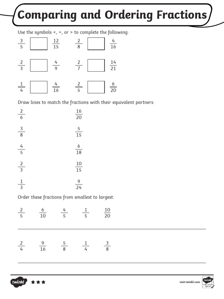 BW Comparing and Ordering Fractions 3 Star | PDF