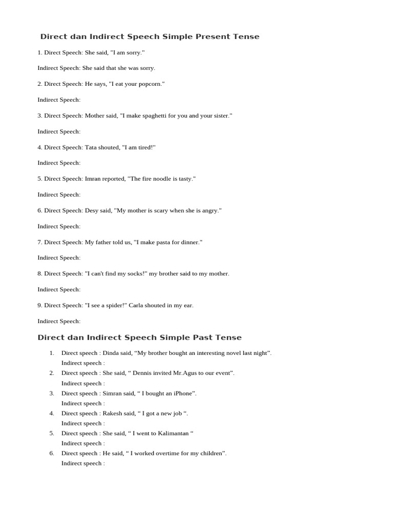 Direct Dan Indirect Speech Simple Present Tense | PDF