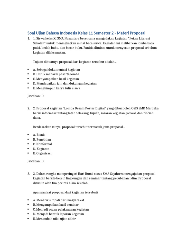 Soal Ujian Proposal Kelas 11 Lengkap | PDF