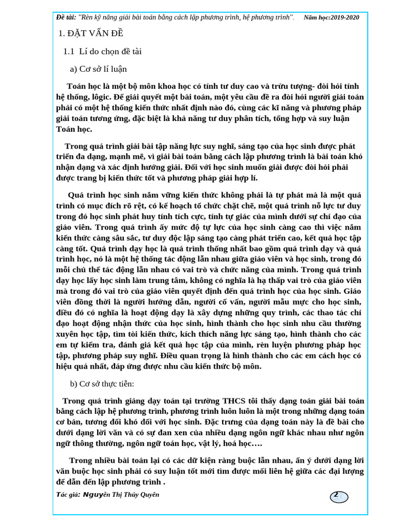 18_SKKN_ĐS9_GIẢI BÀI TOÁN BẰNG CÁCH LẬP PT, HPT | PDF