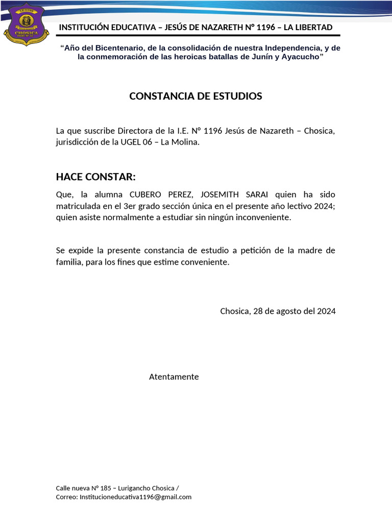 constancia de estudio aron | PDF