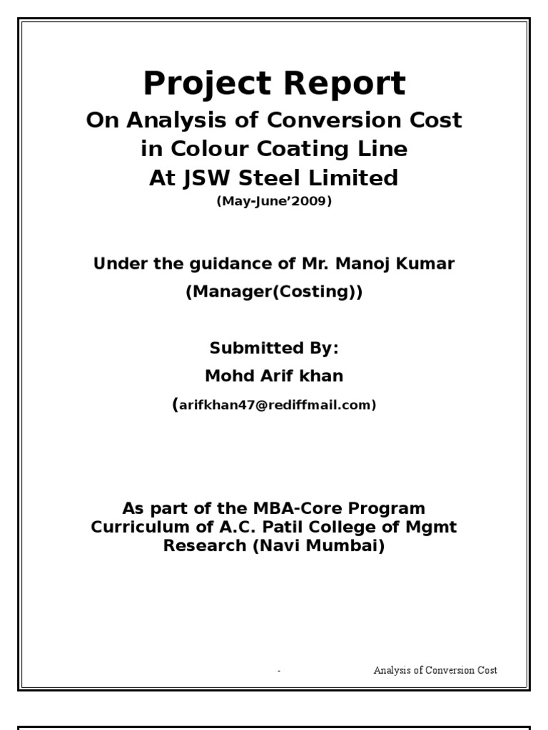 Project Report On JSW Steel Ltd. | PDF | Sheet Metal | Natural Gas