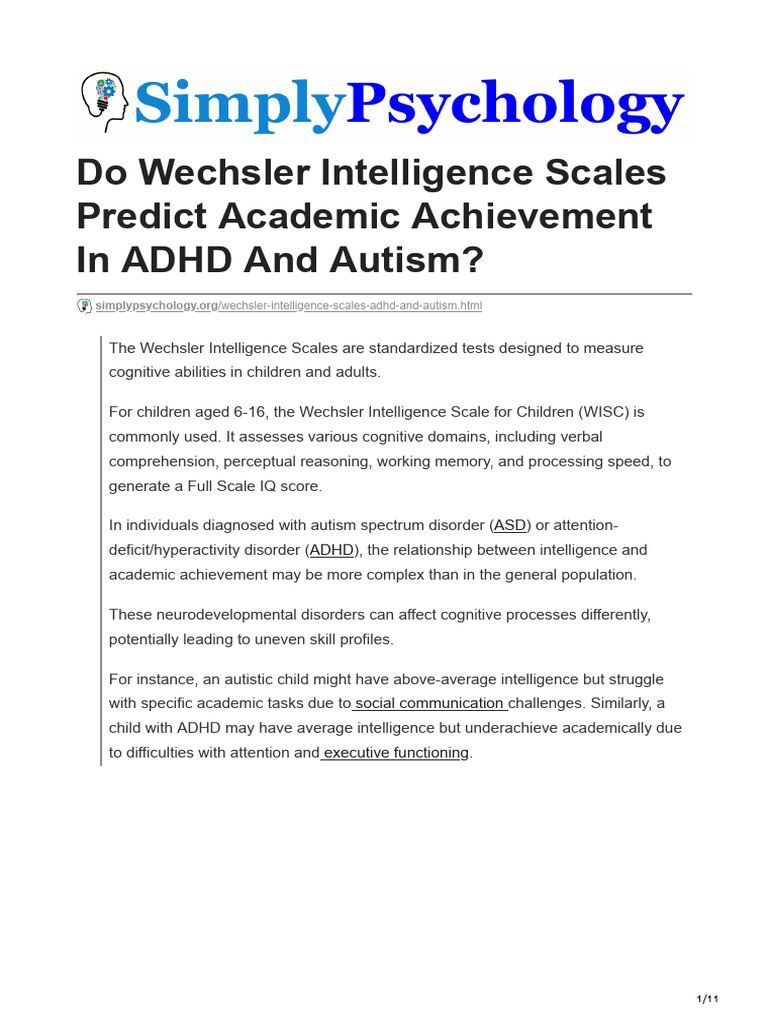 Do Wechsler Intelligence Scales Predict Academic Achievement in ADHD ...