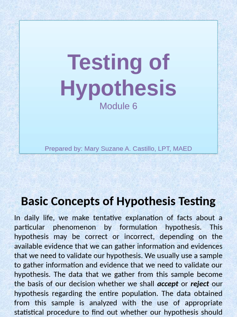 Module 6 Testing of Hypothesis | PDF | Type I And Type Ii Errors ...