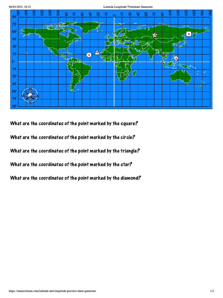 Latitude and Longitude Practice Sheet Generator | PDF
