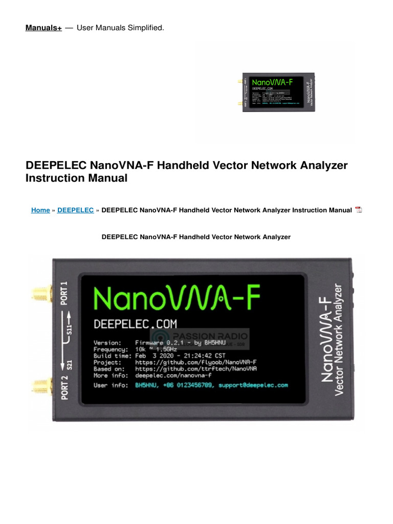 Nanovna F Handheld Vector Network Analyzer Manual | PDF | Calibration | Computer Architecture