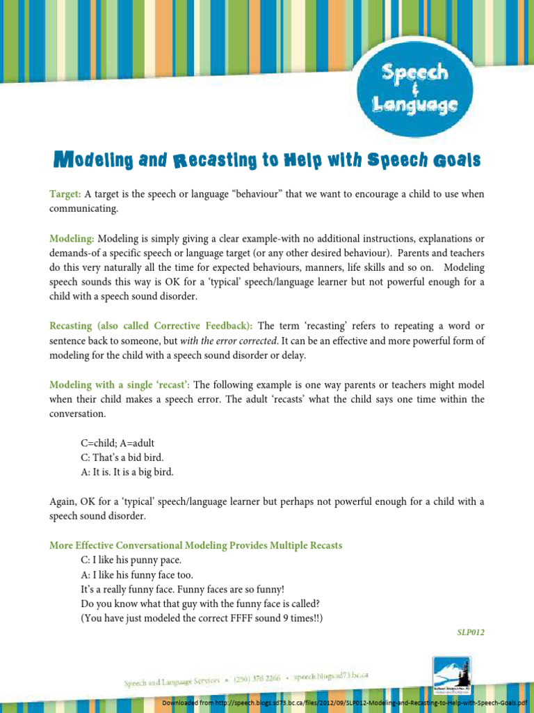 Recasting For Speech Sounds Handout | PDF