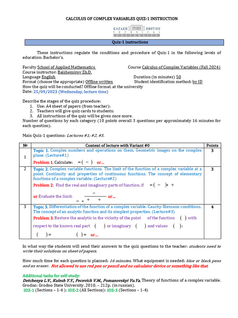 Program - Quiz-1 - CCV - 2024 | PDF | Function (Mathematics) | Complex Analysis