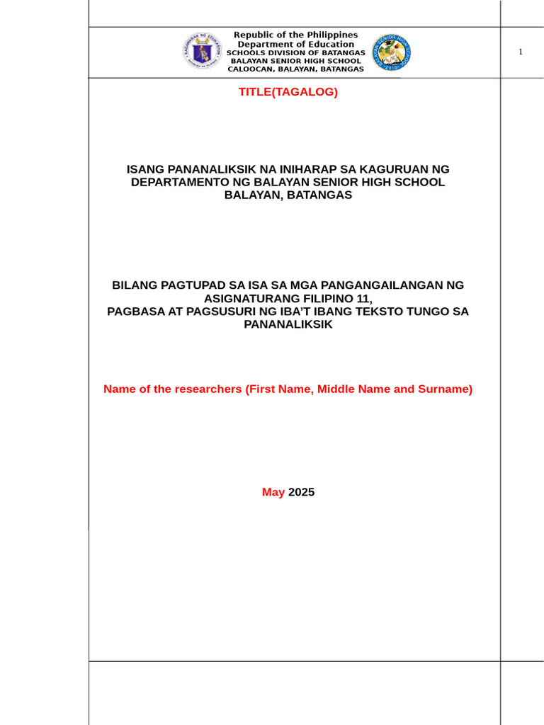 Pananaliksik sa Mga Pangalan sa Tagalog | PDF | Tagalog Language ...