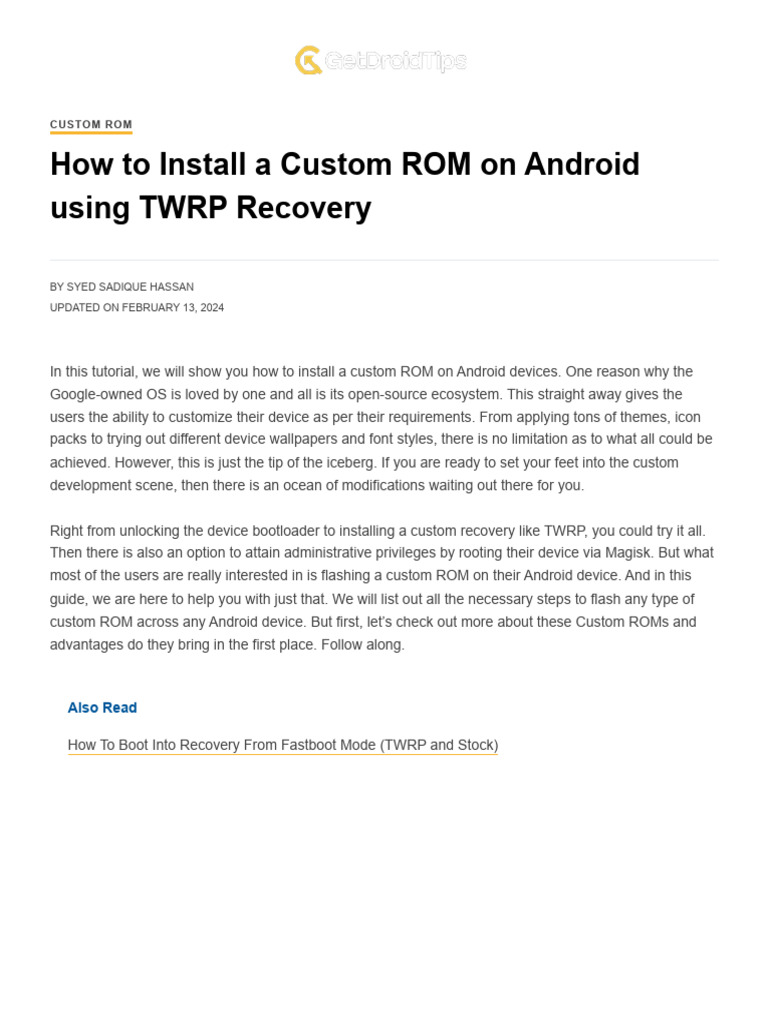 How To Install A Custom ROM On Android Using TWRP Recovery | PDF | Booting | Android (Operating ...