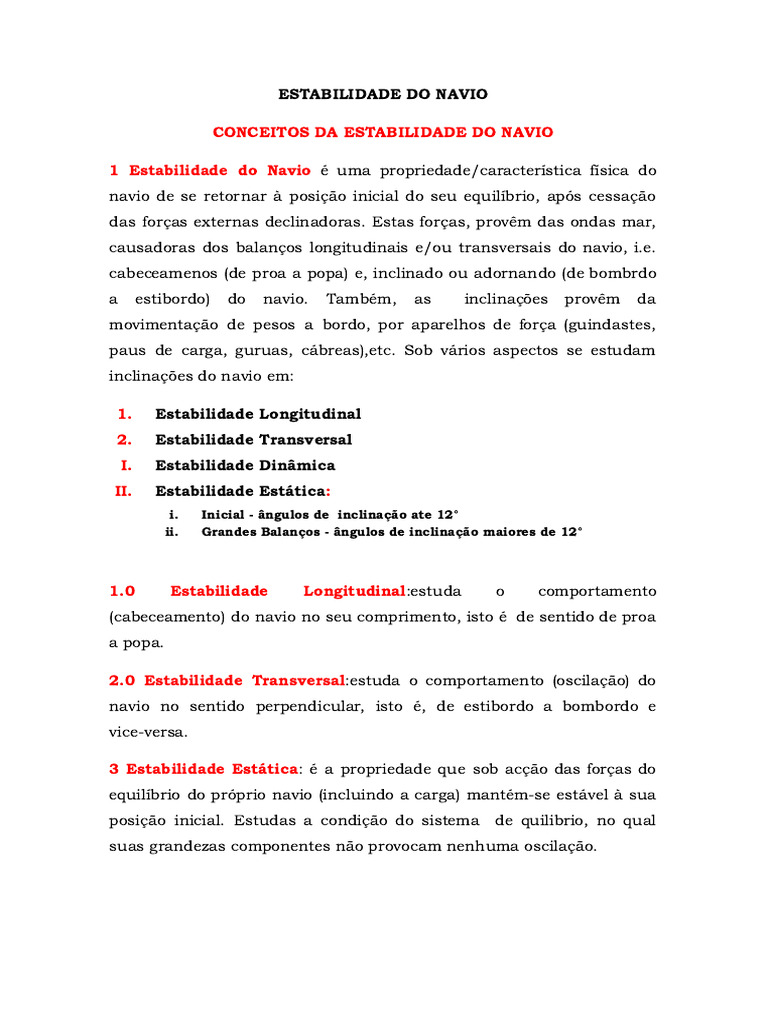 Estabilidade e Flutuabilidade de Navios | PDF | Tonelagem de carga ...