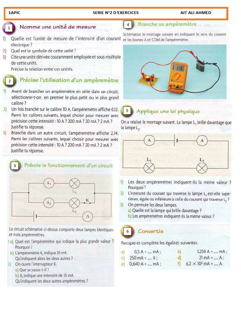Le Courant Electrique Continu Exercices Non Corriges 1 2 | PDF