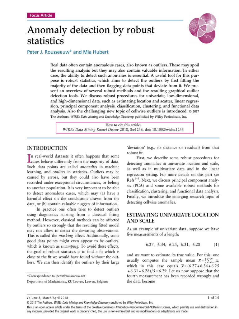 RousseeuwHubert AnomalyDetection WIRES 2018 | PDF | Principal Component Analysis | Errors And ...