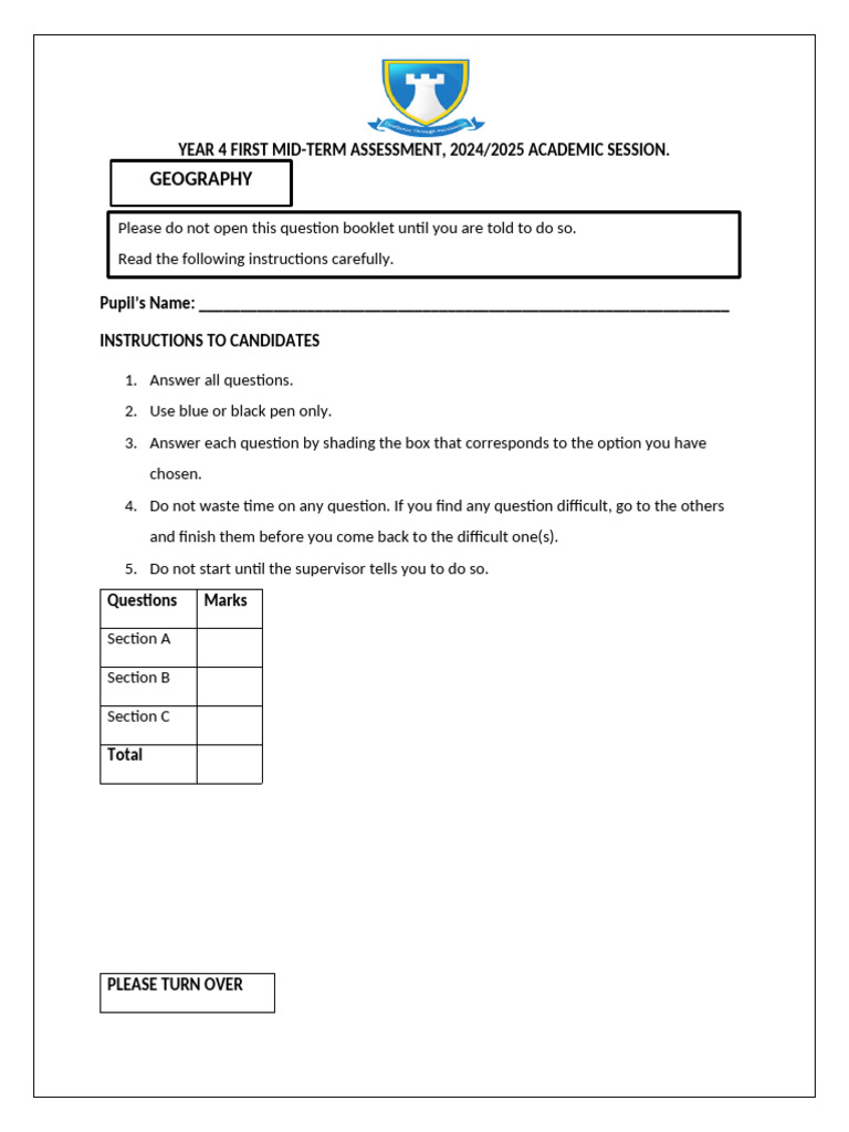 Year 4 Geography Mid-Term Assessment | PDF | Geography | Earth