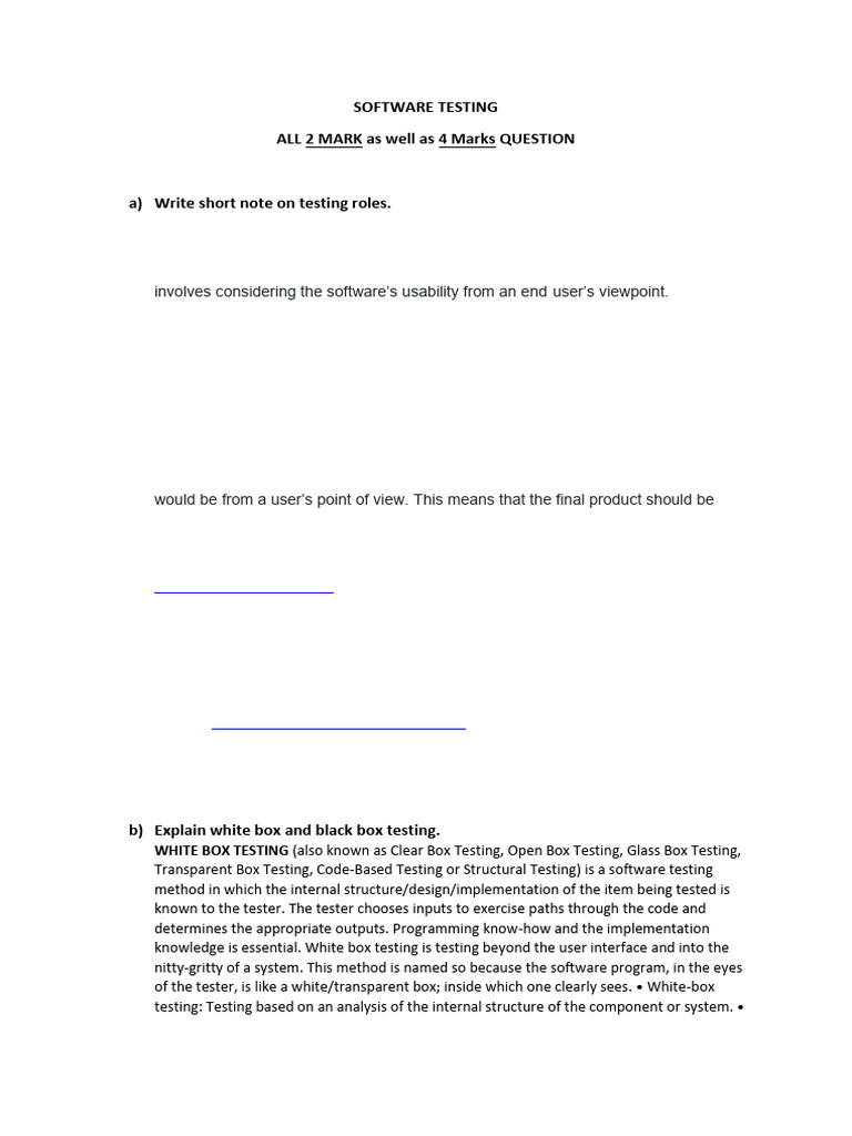 Tybcs Software Testing 2 Marks Sppu Questions | PDF | Software Testing ...