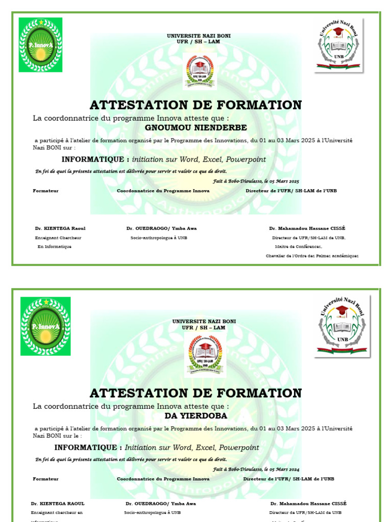 Attestation de formation en informatique | PDF | Logiciels relatifs aux ...