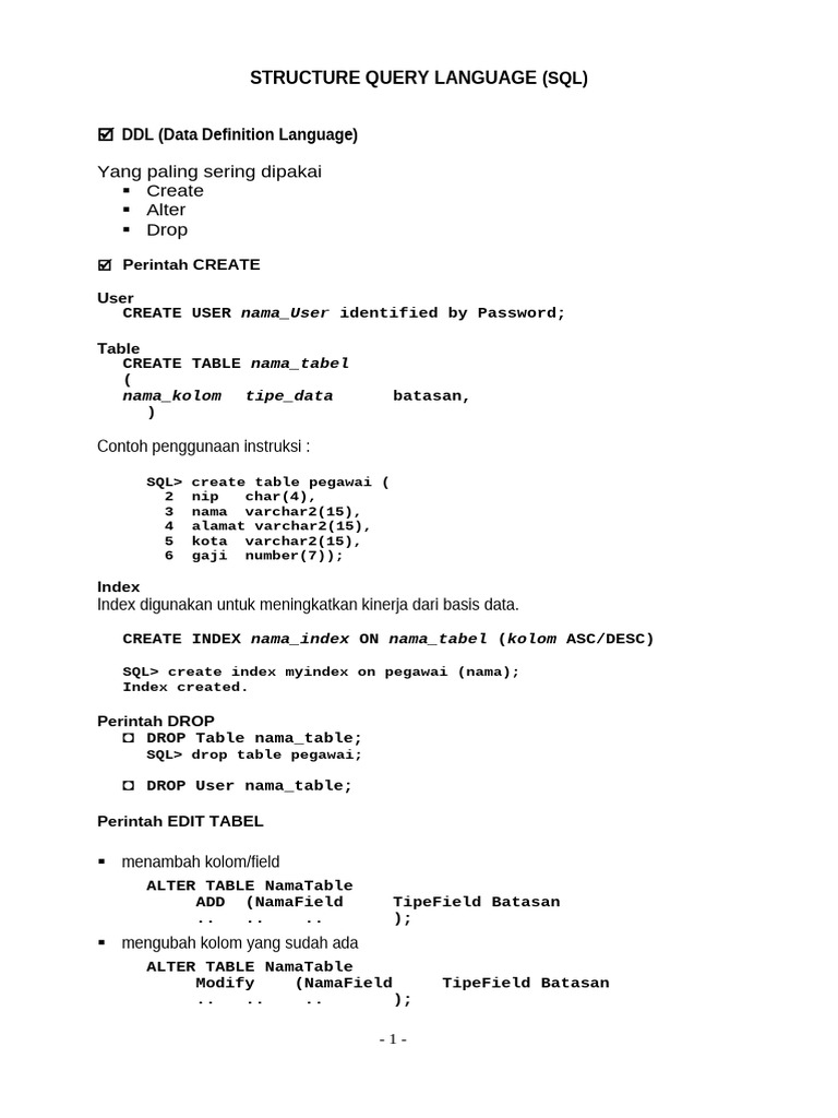 Panduan Lengkap SQL: DDL, DML, dan Fungsi | PDF
