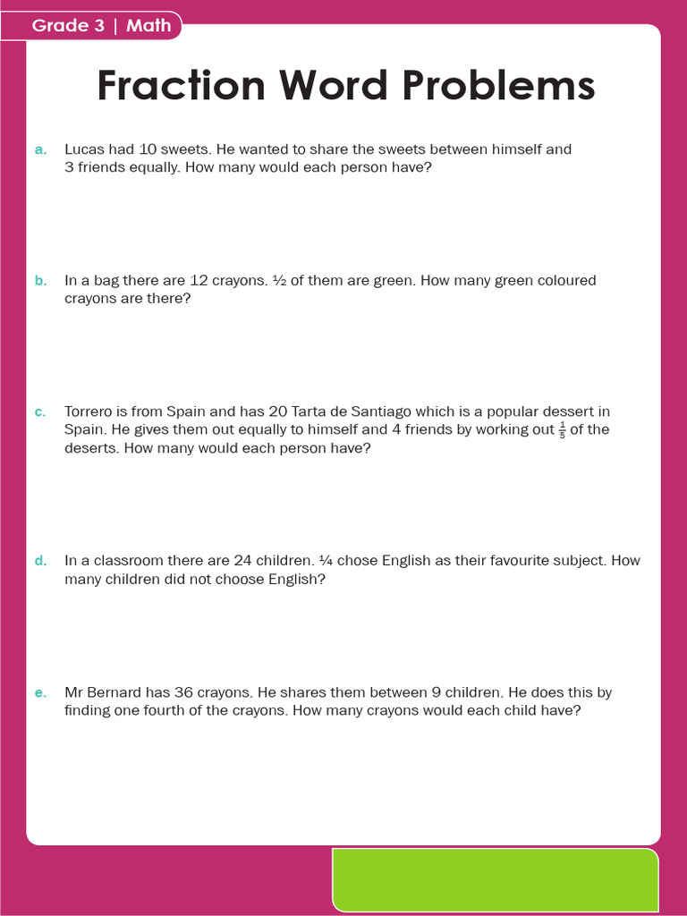 Class 3 Fraction Word Problems | PDF