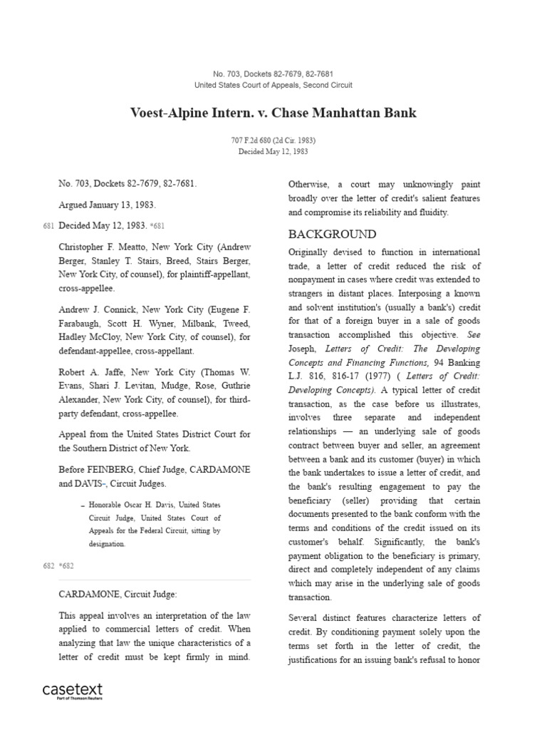 Voest-Alpine Intern. v. Chase Manhattan Bank | PDF | Letter Of Credit | Common Law