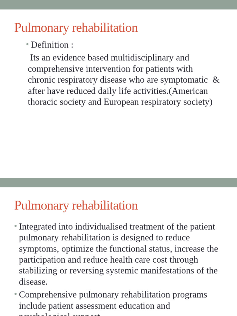 Comprehensive Guide to Pulmonary Rehabilitation | PDF | Physical ...