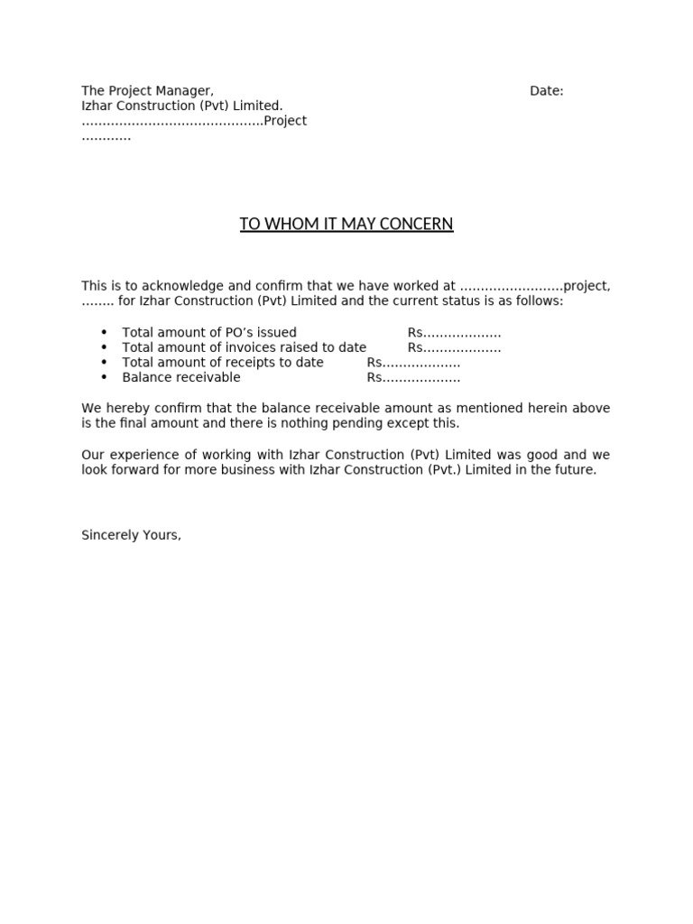 Format of NOC From Site Contractors and Vendors | PDF