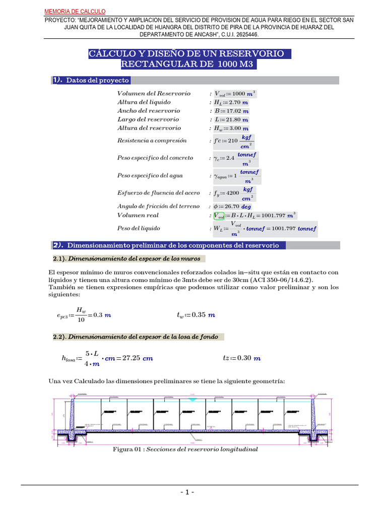 DISEÑO DE RESERVORIO Rectangular | PDF | Ingeniería mecánica | Ingeniero civil