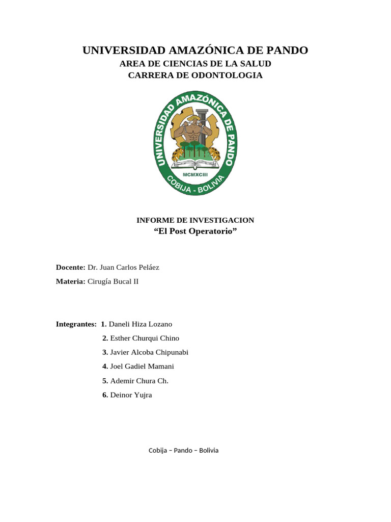 Informe Del Post Operatorio Cirugia Bucal | PDF | Droga anti-inflamatoria libre de esteroides ...