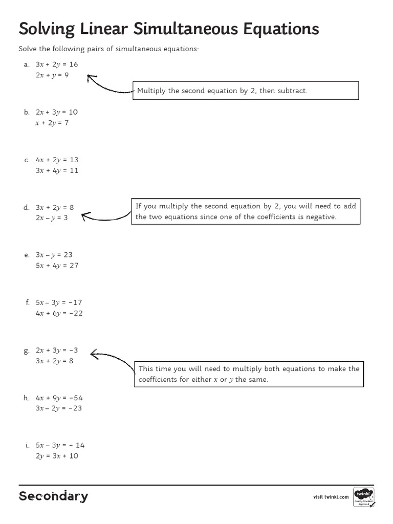 Scaffolded Simultaneous Equations Activity Sheet | PDF