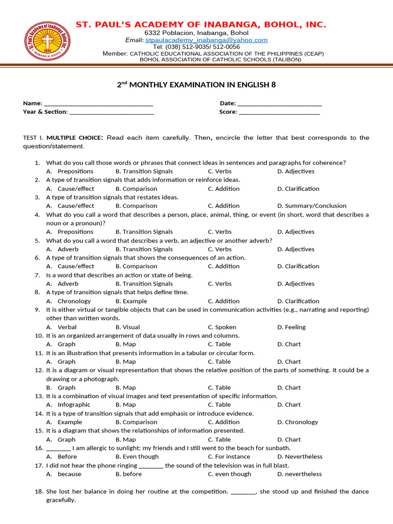 2nd Monthly Examination - English 8 | PDF | Adjective | Adverb