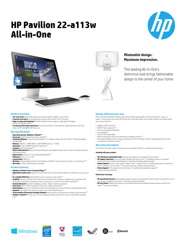 HP Pavilion 22-A113w All-in-One: Minimalist Design. Maximum Impression ...