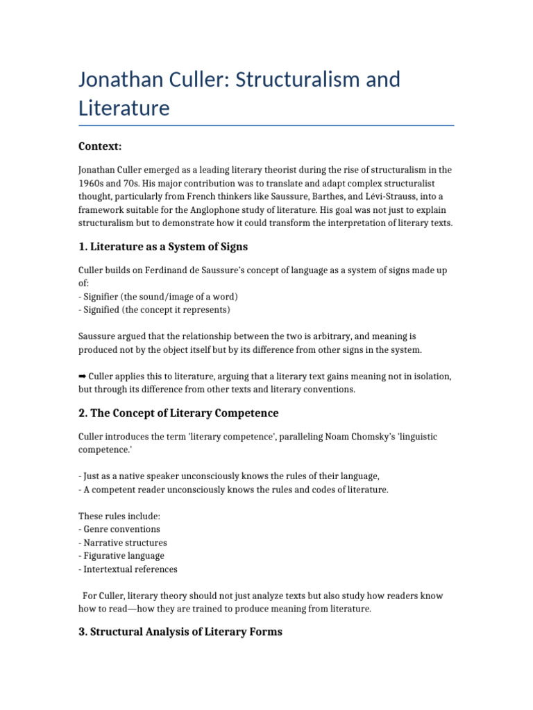 Culler’s Structuralism in Literature | PDF | Semiotics | Communication