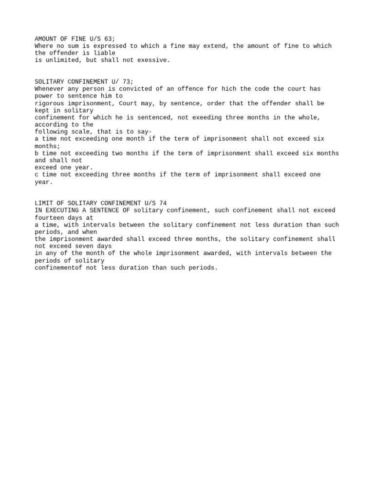 Fines and Solitary Confinement Limits | PDF