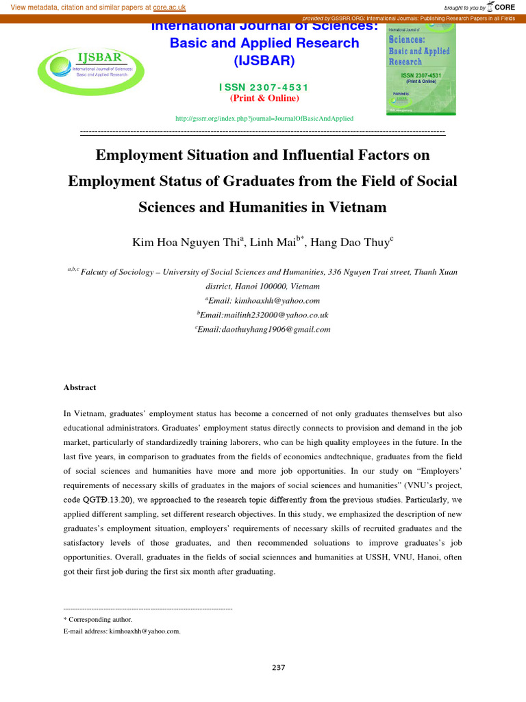 Employment Factors for Social Sciences Graduates | PDF | Employment ...