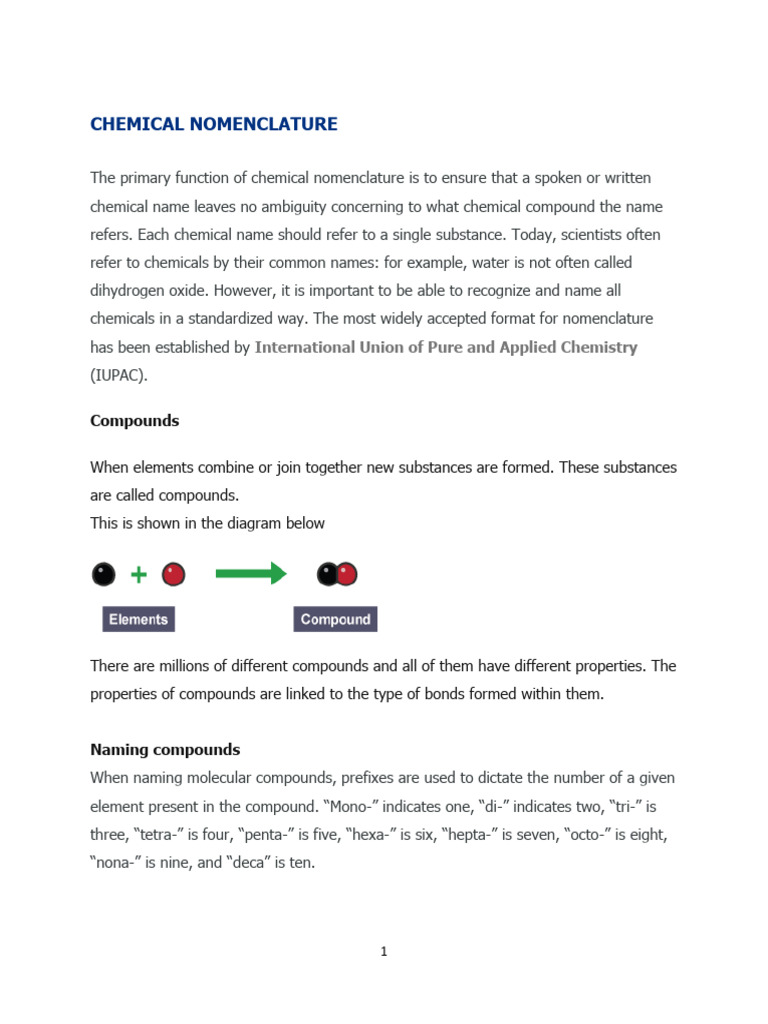 Year 9 Chemical Nomencleture | PDF | Magnesium | Chemical Substances