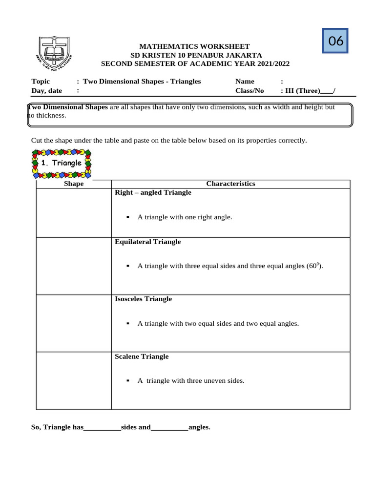 06 - WS 2D Shapes (TRIANGLES) | PDF