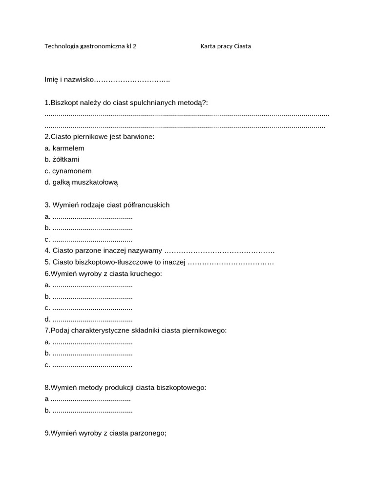 Karta Pracy Ciasta | PDF