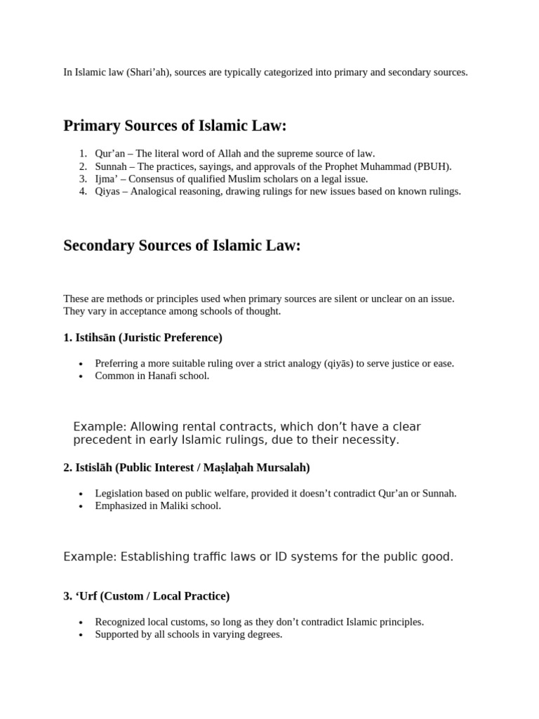 Sources of Islamic Law Explained | PDF