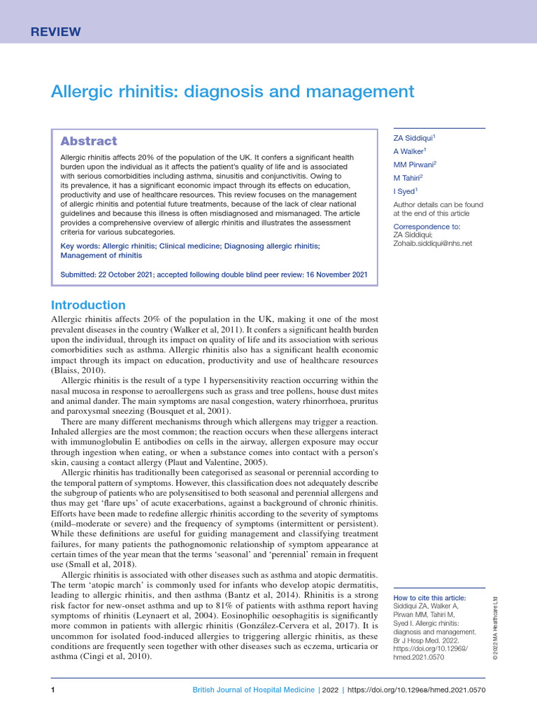 Allergic Rhinitis Diagnosis and Management | PDF | Allergy | Allergen