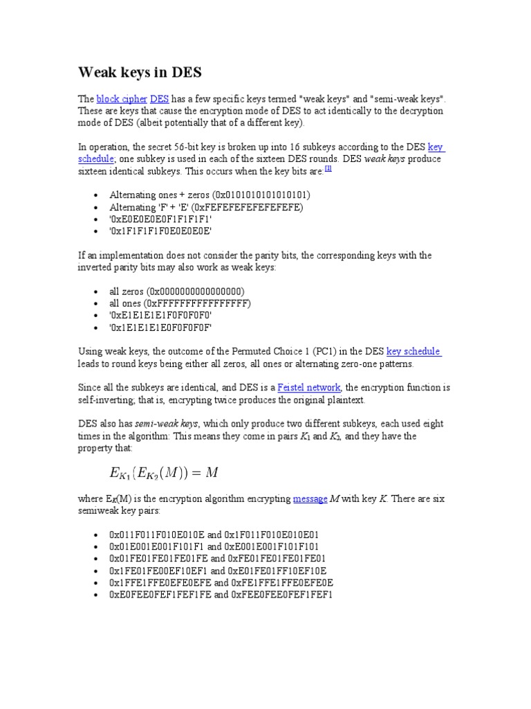 Weak Keys in DES | PDF | Key (Cryptography) | Secrecy
