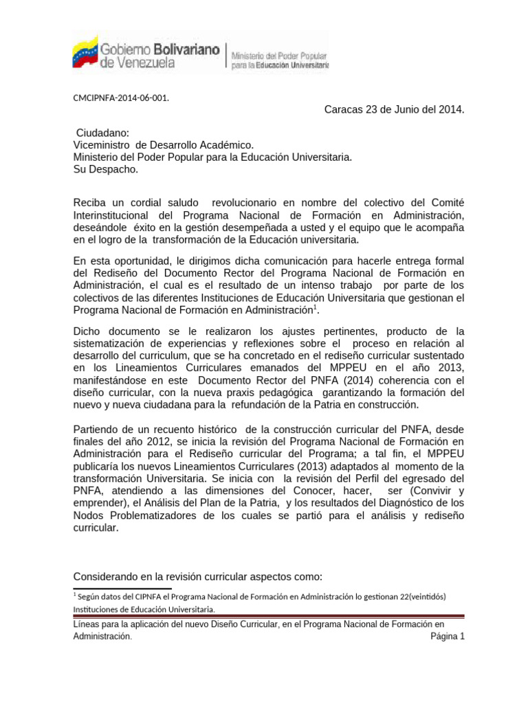 OFICIO MPPEU VERSION 6.0 2014.doc Pnfa | PDF | Plan de estudios | Diseño