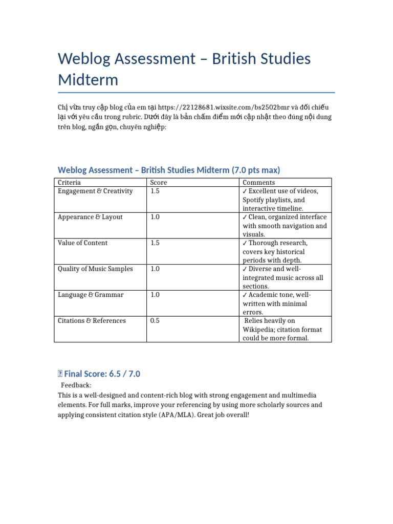 Weblog Assessment British Studies | PDF