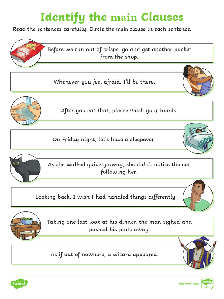 T e 1680689621 Identify The Main Clauses Worksheet - Ver - 1 | PDF