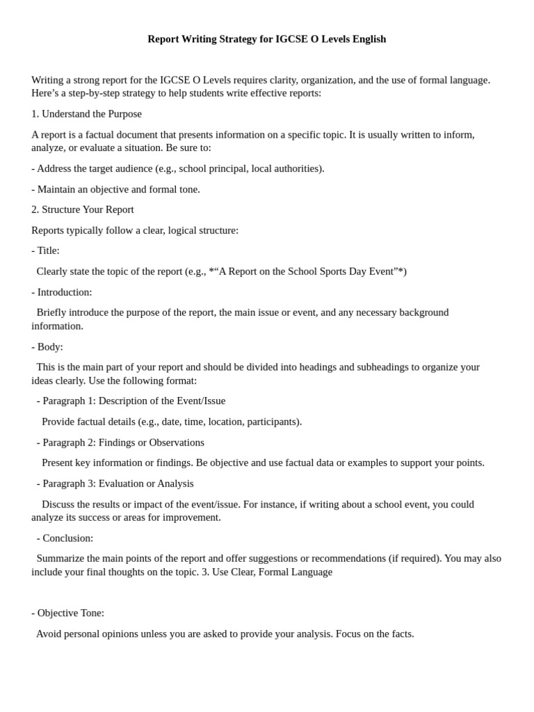 Report Writing Strategy For IGCSE O Levels English | PDF | Science ...