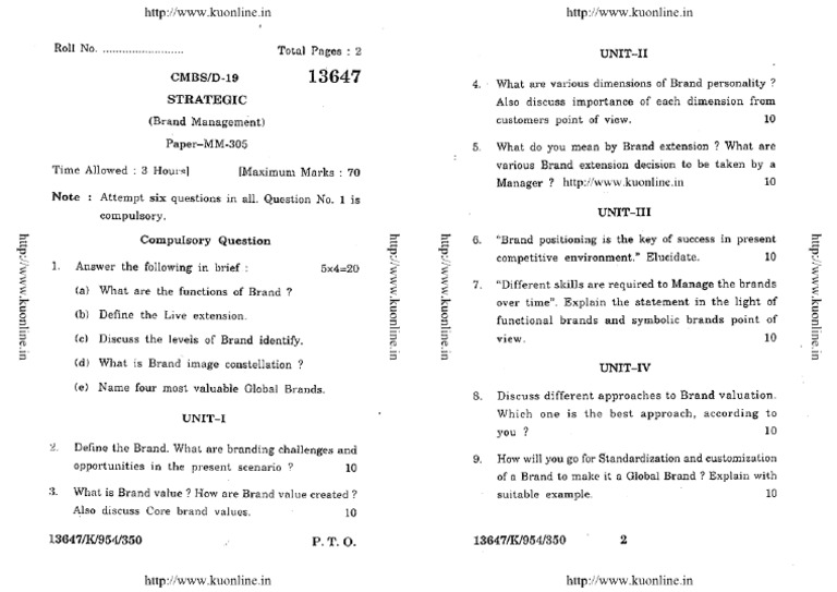 Mba 3 Sem Strategic Brand Management 13647 Dec 2019 | PDF