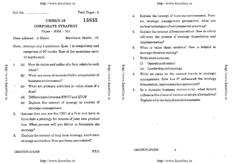 Mba 3 Sem Corporate Strategy 13635 Dec 2019 | PDF